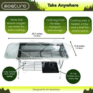 Neature Portable Charcoal Grill for Camping - 26.8in Tall Foldable BBQ Grill with Charcoal Fuel for Travel and Home