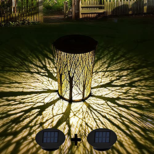 Solar Garden Lights, Kwaiffeo Solar Lanterns for Garden Patio Decor, Retro Solar Table Lights with 2 Solar Top Panels, Birthday Gifts for Women, Gifts for Mom Grandma, 1 Pack