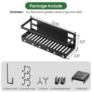 Fenghome Griddle Caddy for 28"/36" Blackstone Griddles, Space Saving Grill Caddy with Paper Tower and Knife Shelf, No Drill BBQ Griddle Accessories Storage Basket for Outdoor Grill