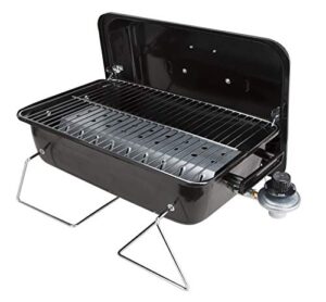 duke grills omaha go anywhere portable gas grill - mini bbq propane grill for camping, rv, tailgate - cooks 8 hamburgers at once - long life steel - foldable legs