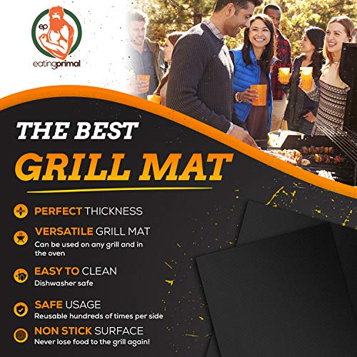 Grill Mat Set of 3 & 1 Silicone Tong (9 Inches) | Easy to Clean, Reusable, and Heavy Duty Non-Stick Kit | Grilling Mat Accessories Perfect for Gas, Electric & BBQ Charcoal Grills | 15.75x13.75 inches