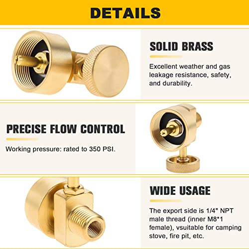 1LB Brass Propane Needle Control Valve, Disposable Adjustable Pressure Propane Gas Regulator Valve for Stove grill, with 1/4" Male NPT Thread, Propane 1LB Tank Disposal Cylinder Bottle Adapter