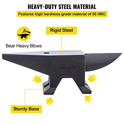 VEVOR Cast Iron Anvil, 132 Lbs(60kg) Single Horn Anvil with Large Countertop and Stable Base, High Hardness Rugged Round Horn Anvil Blacksmith, for Bending, Shaping