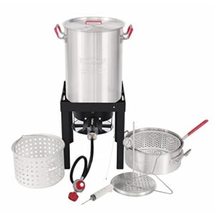 creole feast tfp1030 turkey and fish fryer pot seafood boiler steamer kit, 50000 btu propane gas burner, silver