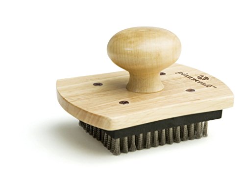 Pizzacraft 4" x 5" Hardwood Handled Pizza Stone Scrubber Brush with Stainless Steel Bristles - PC0206