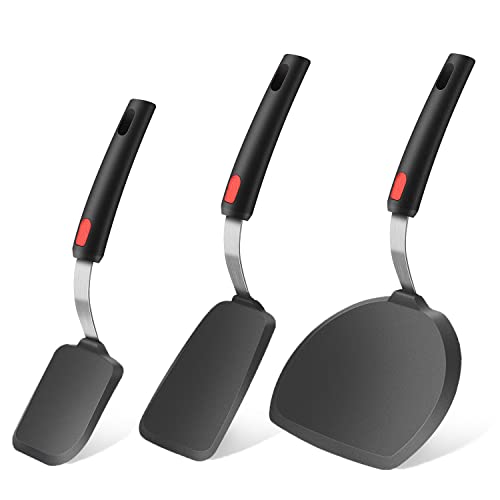 TACGEA 3 Pack Silicone Spatula Set for Nonstick Cookware, 600°F Heat Resistant Kitchen Utensils for Cooking and Baking, Ideal for Flipping Egg, Burger, Pancake, Cookie