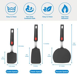 TACGEA 3 Pack Silicone Spatula Set for Nonstick Cookware, 600°F Heat Resistant Kitchen Utensils for Cooking and Baking, Ideal for Flipping Egg, Burger, Pancake, Cookie