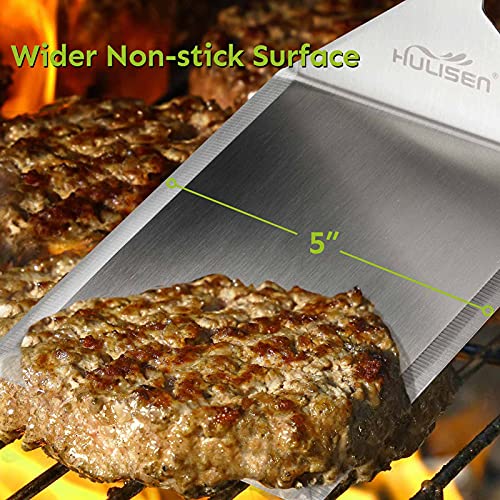 HULISEN Stainless Steel Large Grill Spatula - 6 x 5 Inch Heavy-Duty Metal Spatula with Cutting Edges, Kitchen Griddle Accessories, Smashed Burger Turner Scraper for BBQ Grill and Flat Top Griddle