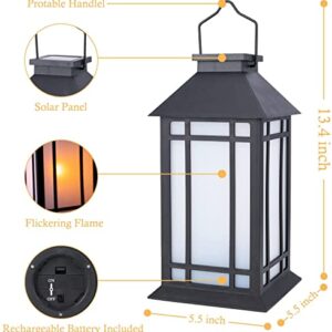 11" Solar Lantern Outdoor Garden Hanging Lanterns Waterproof LED Vintage Flickering Flame Lanterns for Patio, Table, Party.