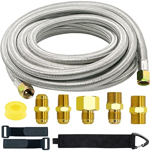 NQN Upgraded 18 Feet High Pressure Braided Propane Hose Extension with Conversion Coupling 3/8" Flare to 1/2" Female NPT, 1/4" Male NPT, 3/8" Male NPT, 3/8" Male Flare for BBQ Grill, Fire Pit, Heater