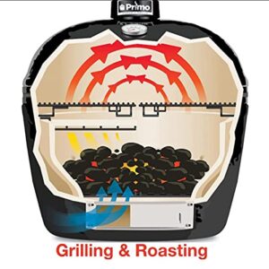 AMS Fireplace Primo Kamado Ceramic Cooker Grill Oval XL 400 With Stainless Steel Grates - charcoal outdoor grilling smocking roasting backing - PGCXLH, black, 28 Width, 21.5 Depth, 27-1/2 Hight