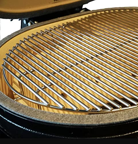 AMS Fireplace Primo Kamado Ceramic Cooker Grill Oval XL 400 With Stainless Steel Grates - charcoal outdoor grilling smocking roasting backing - PGCXLH, black, 28 Width, 21.5 Depth, 27-1/2 Hight