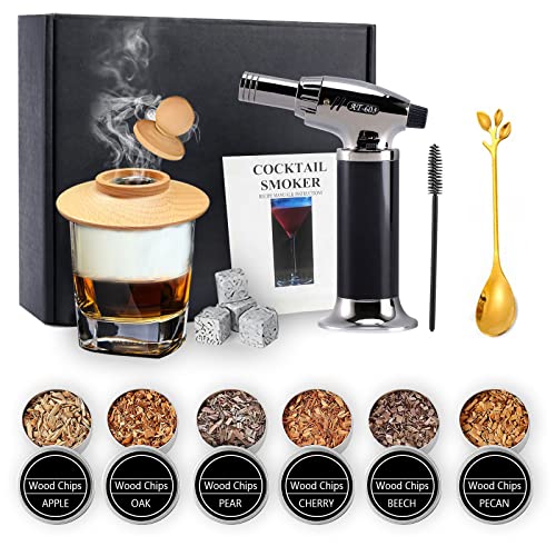 Old Fashioned Cocktails Smoker Kit with Torch,6 Flavors Wood Chips for Cocktail Whiskey Bourbon Smoker Tools,Drink Smokiness Bar Accessories Set,Gifts for Whiskey Lovers,Dad,Husband,Men