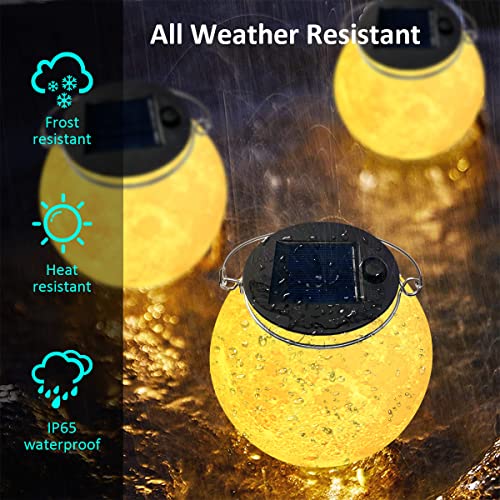 Balkwan 4 Packs 3.5 inches Solar Moon lamp Garden Decor Waterproof Outdoor Lanterns with LED Garden Solar Lights Patio Hanging Lights Christmas Decorations for Backyard Fence Pathway, Warm White