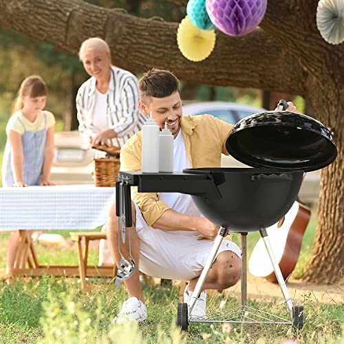 MixRBBQ Grill Table Shelf with Grill Caddy for Weber 22In Kettle Master Touch/ Original Kettle Charcoal Grills, BBQ Grill Side Table BBQ Accessories Shelf Storage Holder Tray for Weber Kettle Grills