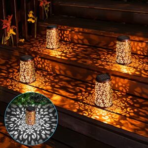 kinkai 4 pack solar powered lanterns outdoor lights led waterproof retro garden fairy hanging lantern for outside decor patio pathway backyard 2 modes warm/cool white