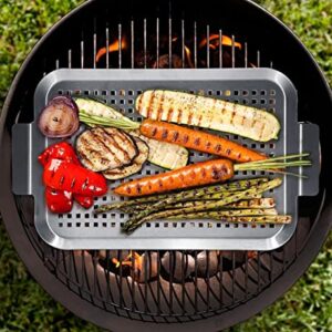 COOK TIME Grill Pan Set of 2, BBQ Grill Topper for Outdoor Grill, Stainless Steel Grilling Baskets with Holes and Handles, Perforated Food Tray Barbecue Accessories for Vegetable, Fish, Meat, Seafood