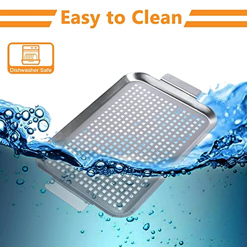 COOK TIME Grill Pan Set of 2, BBQ Grill Topper for Outdoor Grill, Stainless Steel Grilling Baskets with Holes and Handles, Perforated Food Tray Barbecue Accessories for Vegetable, Fish, Meat, Seafood