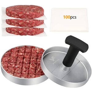 favia burger press patty maker with 100 wax papers set i non-stick hamburger meat mold ring for beef veggie burger bbq barbecue grill bpa free dishwasher safe