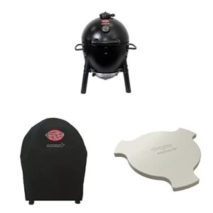 char-griller e6714 akorn jr. portable kamado charcoal grill + grill cover + smokin stone jr bundle