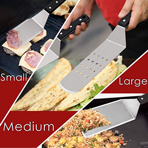 HaSteeL Metal Spatula Set of 5, Stainless Steel Grill Spatula & Griddle Scraper - Multipurpose Griddle Accessories for BBQ Hibachi Teppanyaki Flat Top Cooking, Riveted Handle & Dishwasher Safe