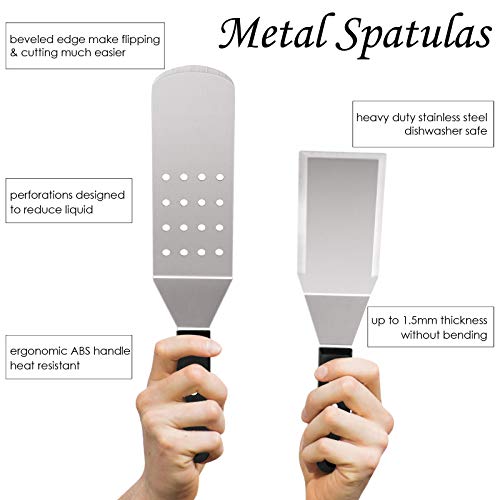 HaSteeL Metal Spatula Set of 5, Stainless Steel Grill Spatula & Griddle Scraper - Multipurpose Griddle Accessories for BBQ Hibachi Teppanyaki Flat Top Cooking, Riveted Handle & Dishwasher Safe