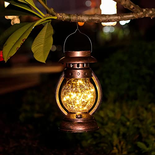 2 Pack Vintage Lantern,Halloween Outdoor Lanterns 2 Modes Option Solar Powered & Battery Operated Cracked Glass Ball Design Waterproof for Table, Garden, Patio,Weddings, Holidays(Warm White)