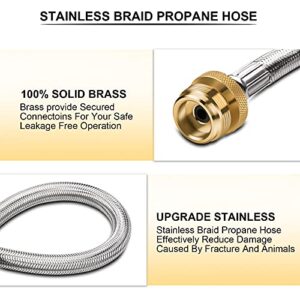 Shirbly Stainless Steel Propane Adapter Hose, 1Lb to 20Lb Propane Conversion for QCC1/Type1 LP Tank, Propane Adapter Hose for Buddy Heaters, Weber Q Grill, Coleman Grill, Camp Stove (10 Feet)