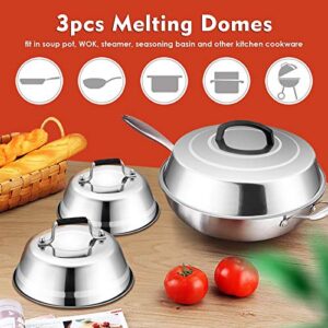 Cheese Melting Dome 12Inch & 9Inch, HaSteeL Stainless Steel Round Steaming Basting Cover Set, Heavy Duty Griddle Grill Accessories for Flat Top Griddle Teppanyaki BBQ Cooking Indoor & Outdoor - 3Packs