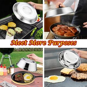 Cheese Melting Dome 12Inch & 9Inch, HaSteeL Stainless Steel Round Steaming Basting Cover Set, Heavy Duty Griddle Grill Accessories for Flat Top Griddle Teppanyaki BBQ Cooking Indoor & Outdoor - 3Packs