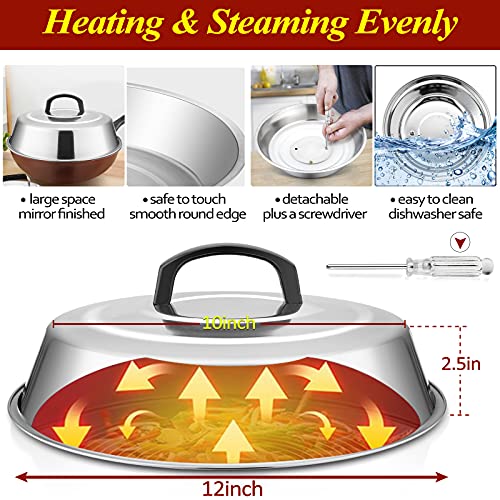 Cheese Melting Dome 12Inch & 9Inch, HaSteeL Stainless Steel Round Steaming Basting Cover Set, Heavy Duty Griddle Grill Accessories for Flat Top Griddle Teppanyaki BBQ Cooking Indoor & Outdoor - 3Packs