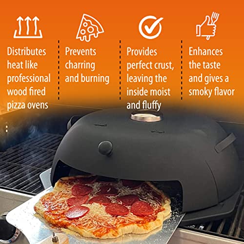 Geras Pizza Oven Outdoor for Grill - Grill Top Pizza Oven For Outside - Pizza Stone, Pizza Peel Kit - Small Portable Home Backyard BBQ Pizzas Maker Charcoal Grill, Pellet, Propane Gas and Wood Fire