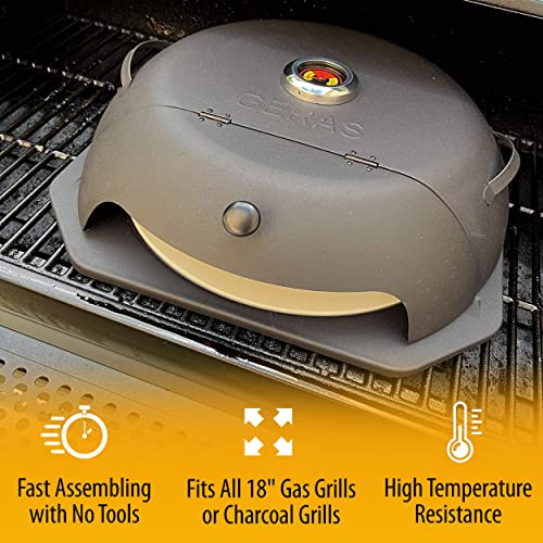 Geras Pizza Oven Outdoor for Grill - Grill Top Pizza Oven For Outside - Pizza Stone, Pizza Peel Kit - Small Portable Home Backyard BBQ Pizzas Maker Charcoal Grill, Pellet, Propane Gas and Wood Fire