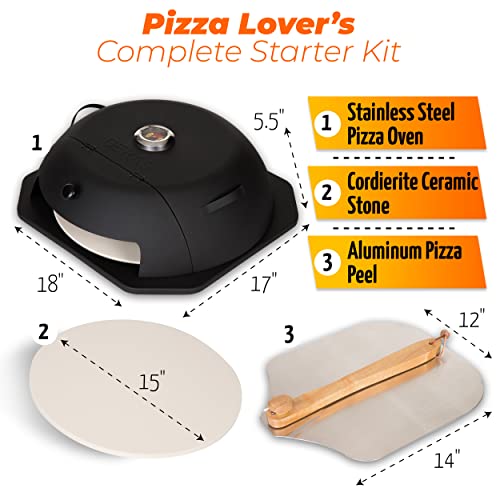 Geras Pizza Oven Outdoor for Grill - Grill Top Pizza Oven For Outside - Pizza Stone, Pizza Peel Kit - Small Portable Home Backyard BBQ Pizzas Maker Charcoal Grill, Pellet, Propane Gas and Wood Fire