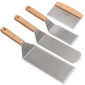 anmarko stainless steel metal spatula set-teppaniyaki spatulas-griddle scraper flat spatula pancake flipper hamburger turner-metal utensil great for bbq grill flat top cast iron griddle accessories