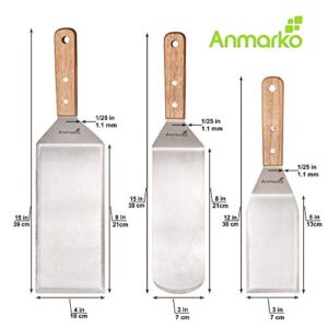 Anmarko Stainless Steel Metal Spatula Set-Teppaniyaki Spatulas-Griddle Scraper Flat Spatula Pancake Flipper Hamburger Turner-Metal Utensil great for BBQ Grill Flat Top Cast Iron Griddle Accessories