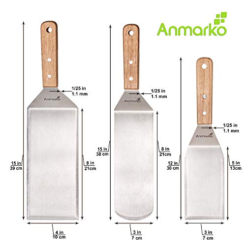 Anmarko Stainless Steel Metal Spatula Set-Teppaniyaki Spatulas-Griddle Scraper Flat Spatula Pancake Flipper Hamburger Turner-Metal Utensil great for BBQ Grill Flat Top Cast Iron Griddle Accessories