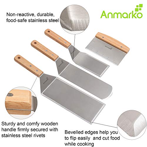 Anmarko Stainless Steel Metal Spatula Set-Teppaniyaki Spatulas-Griddle Scraper Flat Spatula Pancake Flipper Hamburger Turner-Metal Utensil great for BBQ Grill Flat Top Cast Iron Griddle Accessories