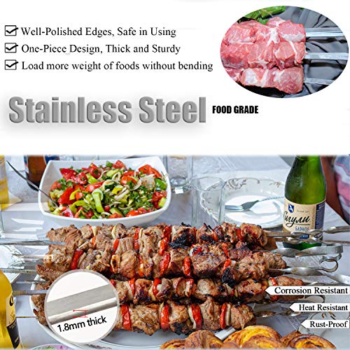 Metal Skewers For Kabobs - 17 inch BBQ Skewers For Grilling, 24 Pack Shish Kabob Skewers, Flat Stainless Steel Barbecue Skewers Grill Stick Set for Grilling Meat, Chicken, Shrimp, Fruit, Vegetables