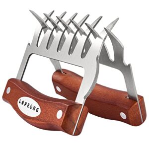 lope & ng meat handler shredder claws set of 2 - wood stainless steel bbq pulled pork paws for shredding handing carving food