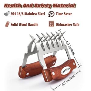 LOPE & NG Meat Handler Shredder Claws Set Of 2 - Wood Stainless Steel BBQ Pulled Pork Paws For Shredding Handing Carving Food