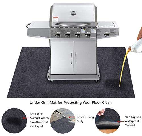 Under Grill Mat,Grilling Gear for Gas and Electric Grill, Absorbent Fabric Material, Washable,Reusable Floor Mat to Protect Decks and Patios from Grease Splatter (F:36inches x 54inches)