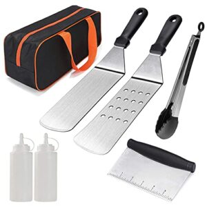 griddle accessories, flat top grill accessories kit for camp chef, professional bbq accessories with spatula, carry bag, scraper for outdoor bbq teppanyaki grill tools