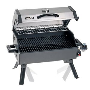 martin portable propane bbq gas grill 14,000 btu porcelain grid with support legs and grease pan