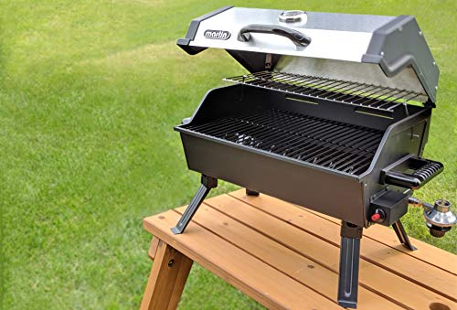 MARTIN Portable Propane Bbq Gas Grill 14,000 Btu Porcelain Grid with Support Legs and Grease Pan