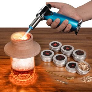 cocktail smoker kit with torch, old-fashioned whiskey smoker infuser kit for party, 6 flavored for cocktail, whiskey, bourbon smoker lover, gifts for birthday, men, dad, husband (without butane)