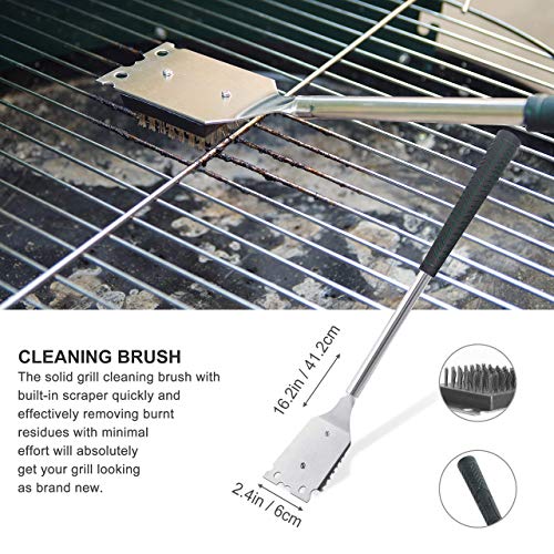 Grilljoy 8pcs BBQ Grill Tools Set. Extra Thick Stainless Steel Fork, Spatula,Tongs& Cleaning Brush - Complete Golf-Style Grilling Accessories with Long Heat-Resistant Grip