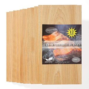 12 Pack Cedar Grilling Planks with Thicker (4/10”) & Larger (12”x 6”) Size. Add Extra Flavor and Smoke to Salmon - BBQ China Incense Cedar Planks for Grilling Salmon, Fish, Steak and Veggies.