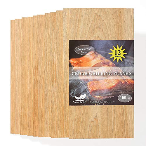 12 Pack Cedar Grilling Planks with Thicker (4/10”) & Larger (12”x 6”) Size. Add Extra Flavor and Smoke to Salmon - BBQ China Incense Cedar Planks for Grilling Salmon, Fish, Steak and Veggies.