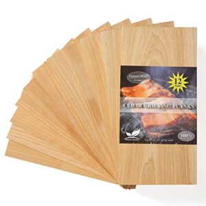 12 Pack Cedar Grilling Planks with Thicker (4/10”) & Larger (12”x 6”) Size. Add Extra Flavor and Smoke to Salmon - BBQ China Incense Cedar Planks for Grilling Salmon, Fish, Steak and Veggies.